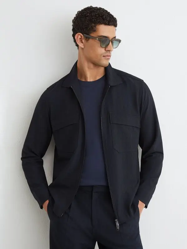 REISS Stripe Zip-through Overshirt