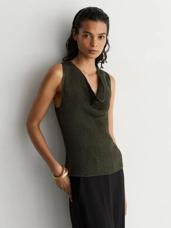 REISS Cowl-neck Metallic-knit Sleeveless Top - Green