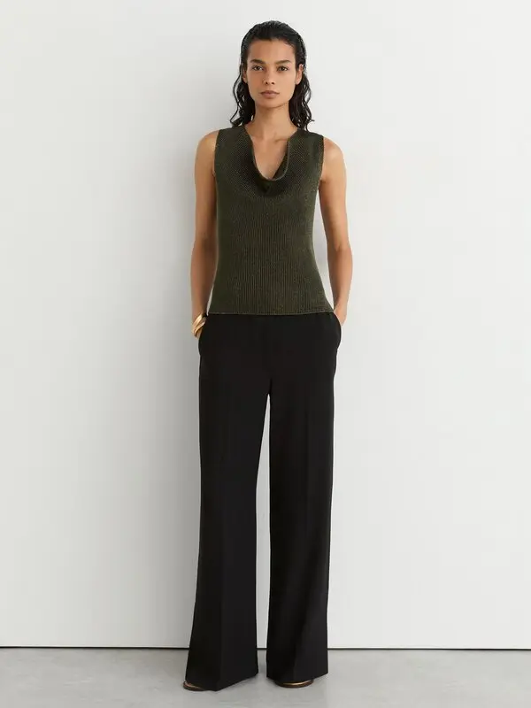 REISS Cowl-neck Metallic-knit Sleeveless Top