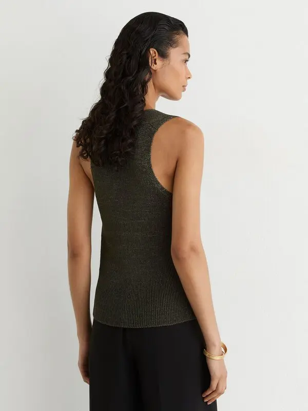 REISS Cowl-neck Metallic-knit Sleeveless Top