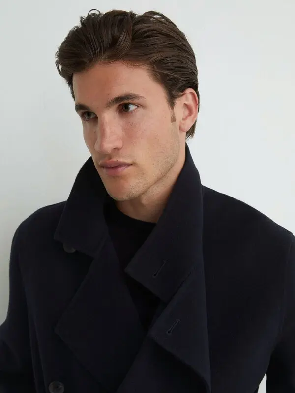 REISS Wool-blend Blindseam Belted Overcoat - Navy