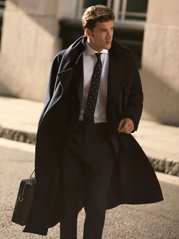 REISS Wool-blend Blindseam Belted Overcoat - Navy