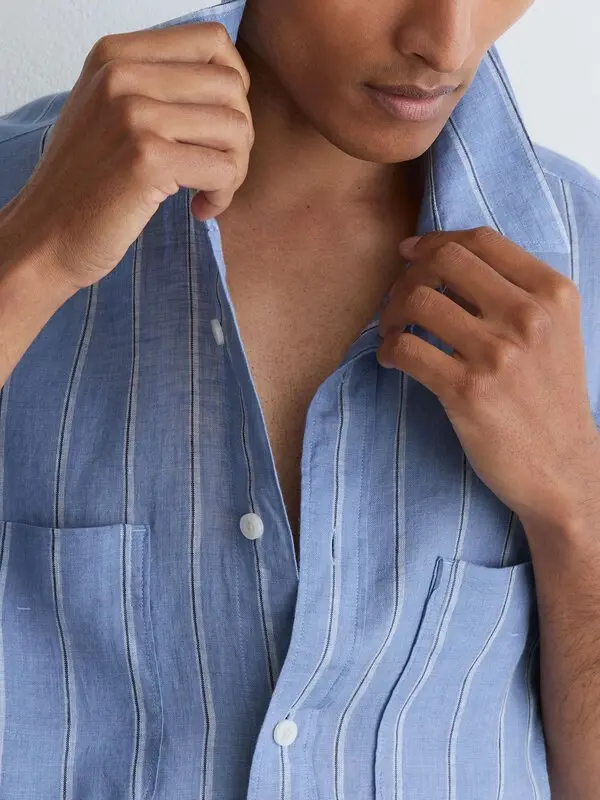 REISS Blue & White Linen Striped Regular-fit Shirt - Blue/white
