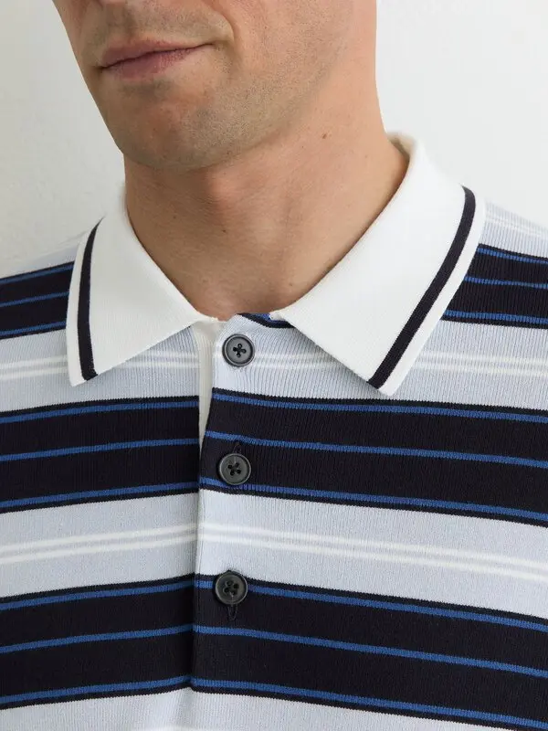 REISS Rugby-stripe Half-button Jumper - Blue Multi