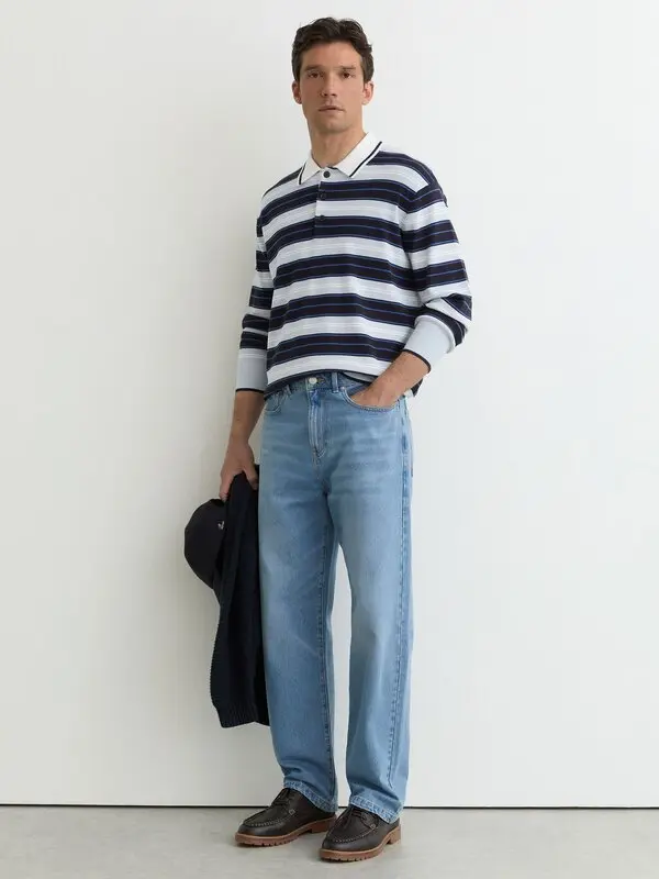 REISS Rugby-stripe Half-button Jumper - Blue Multi