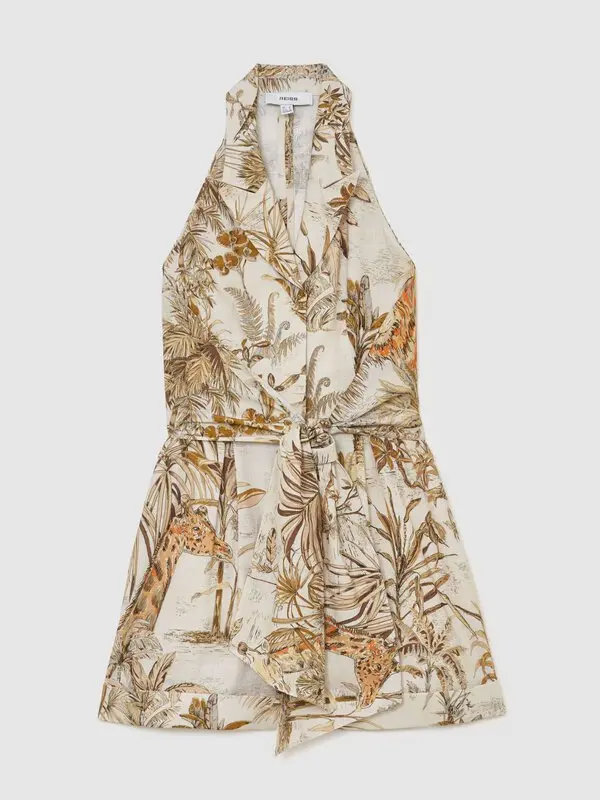 REISS Cotton Safari-print Playsuit