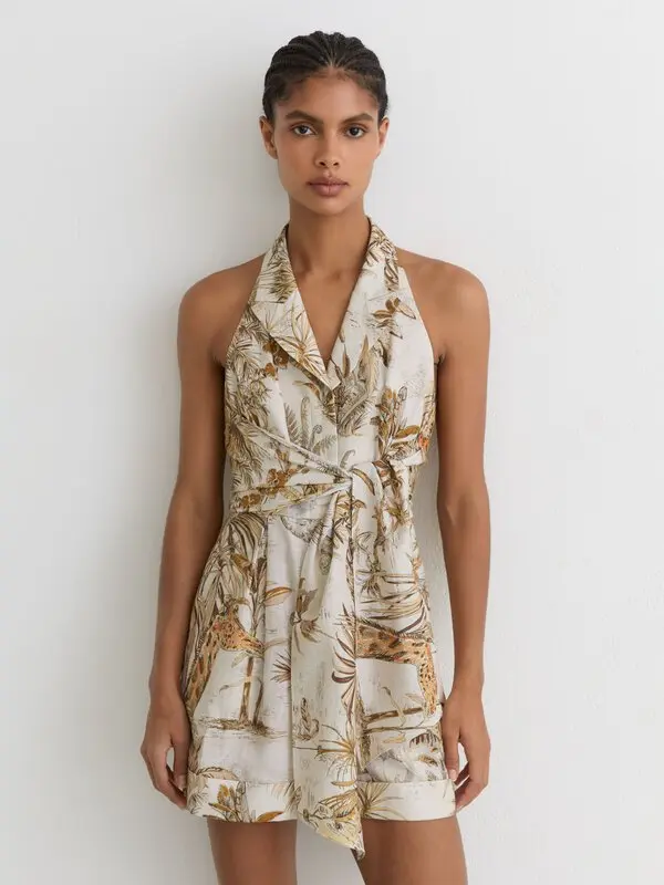REISS Cotton Safari-print Playsuit
