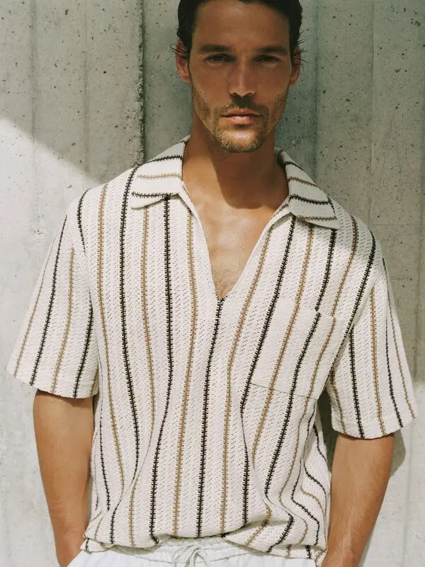 REISS Crochet Stripe Overhead Shirt