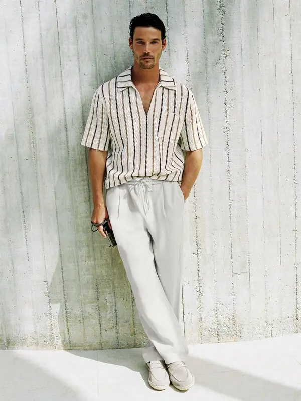 REISS Crochet Stripe Overhead Shirt