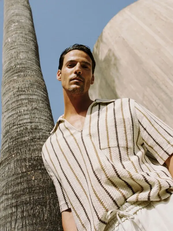 REISS Crochet Stripe Overhead Shirt