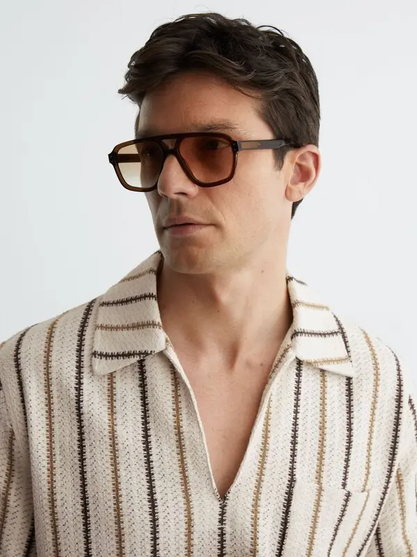 REISS Crochet Stripe Overhead Shirt