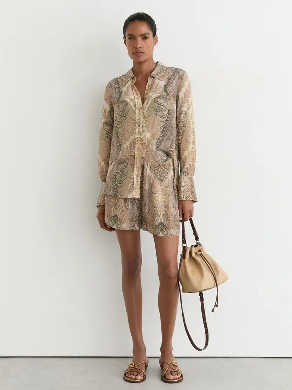 REISS Grey & Neutral Paisley-print Long-sleeve Shirt - Grey/neutral