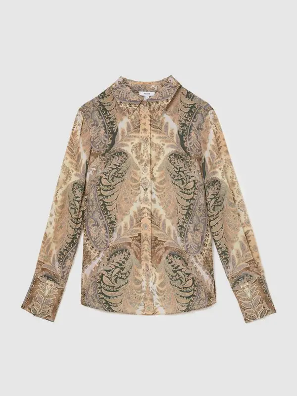 REISS Katiya Paisley Print Long Sleeve Shirt - Grey/neutral