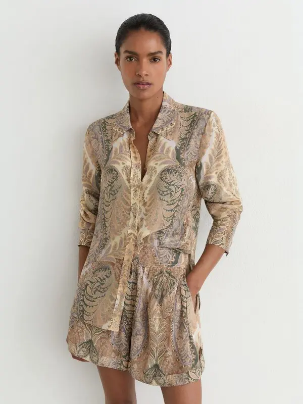 REISS Katiya Paisley Print Long Sleeve Shirt - Grey/neutral