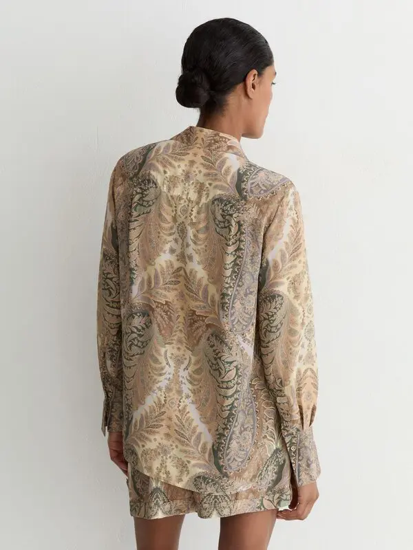 REISS Katiya Paisley Print Long Sleeve Shirt - Grey/neutral