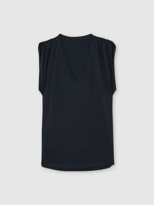 REISS Cotton Gathered-detail V-neck Vest - Navy