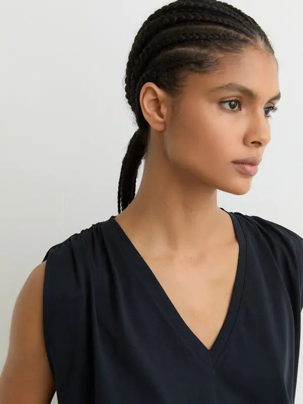 REISS Cotton Gathered-detail V-neck Vest - Navy