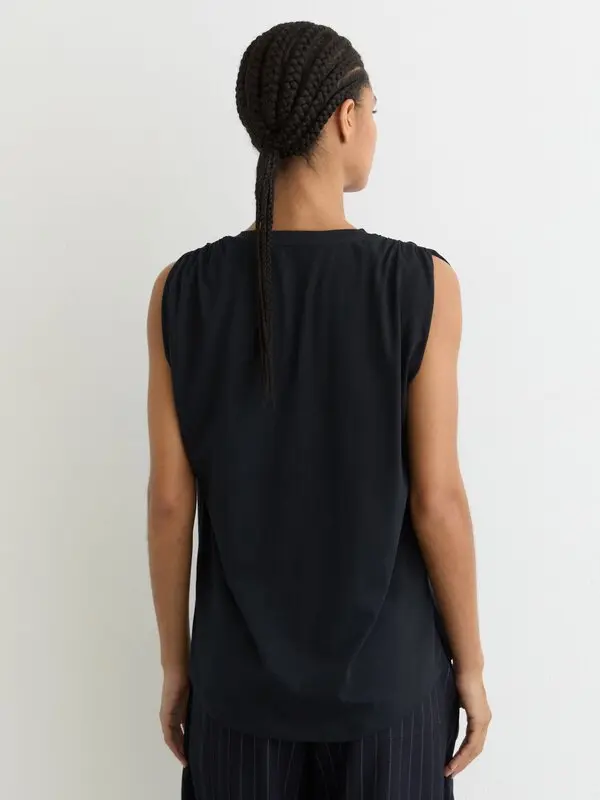 REISS Cotton Gathered-detail V-neck Vest - Navy