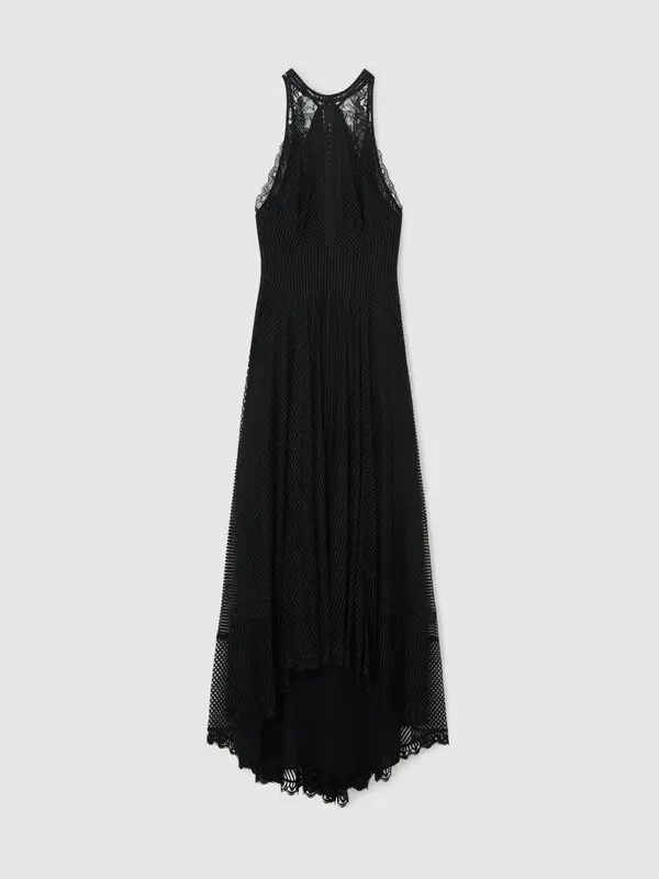 ATELIER Lace-trim Sheer Maxi Dress
