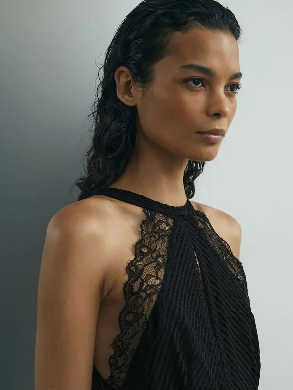 ATELIER Lace-trim Sheer Maxi Dress