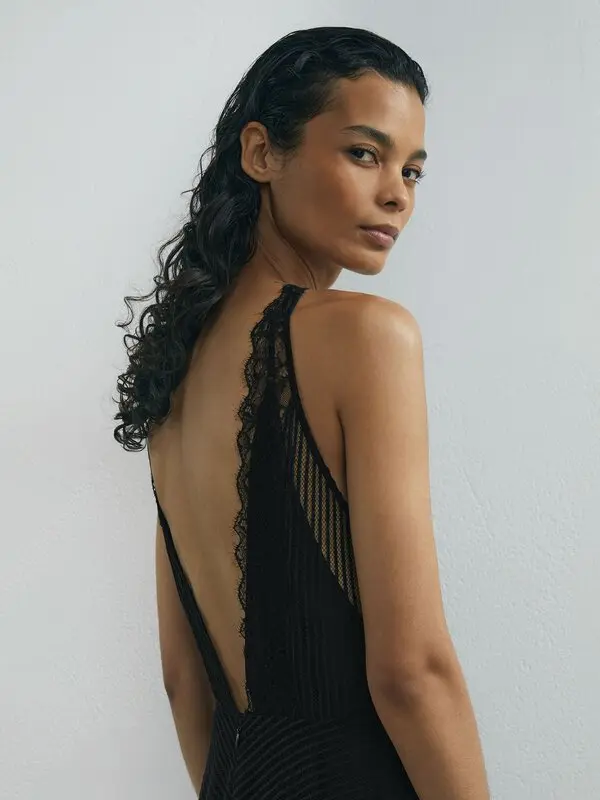 ATELIER Lace-trim Sheer Maxi Dress