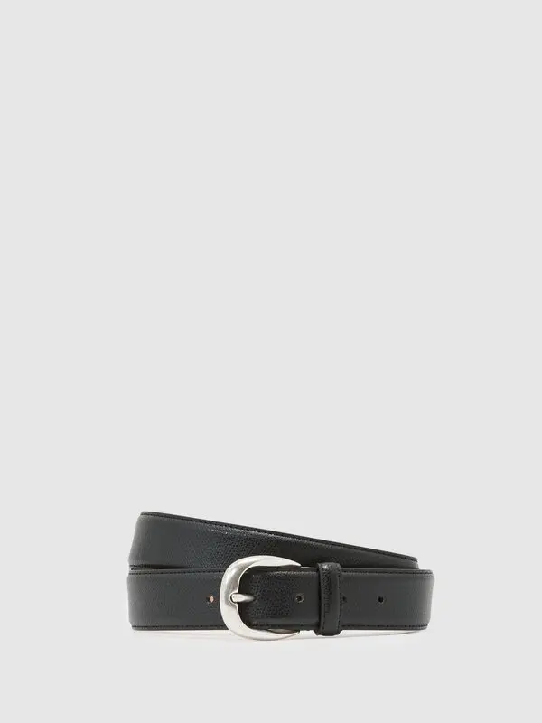 REISS Pierced-leather Curved-buckle Belt - Black