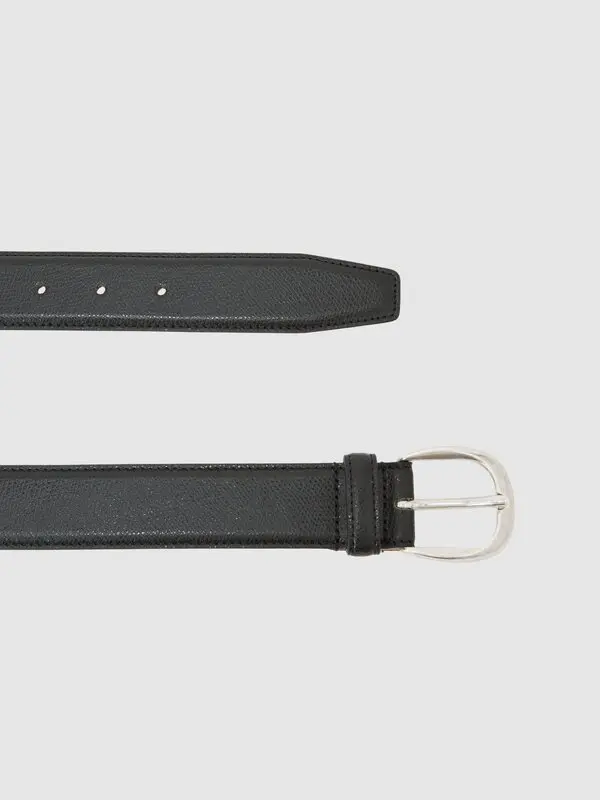 REISS Pierced-leather Curved-buckle Belt - Black