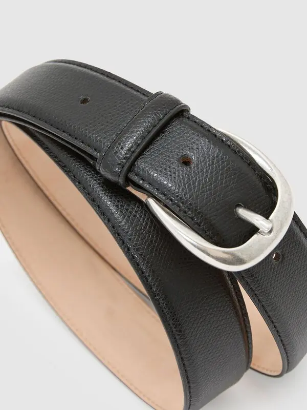 REISS Pierced-leather Curved-buckle Belt - Black