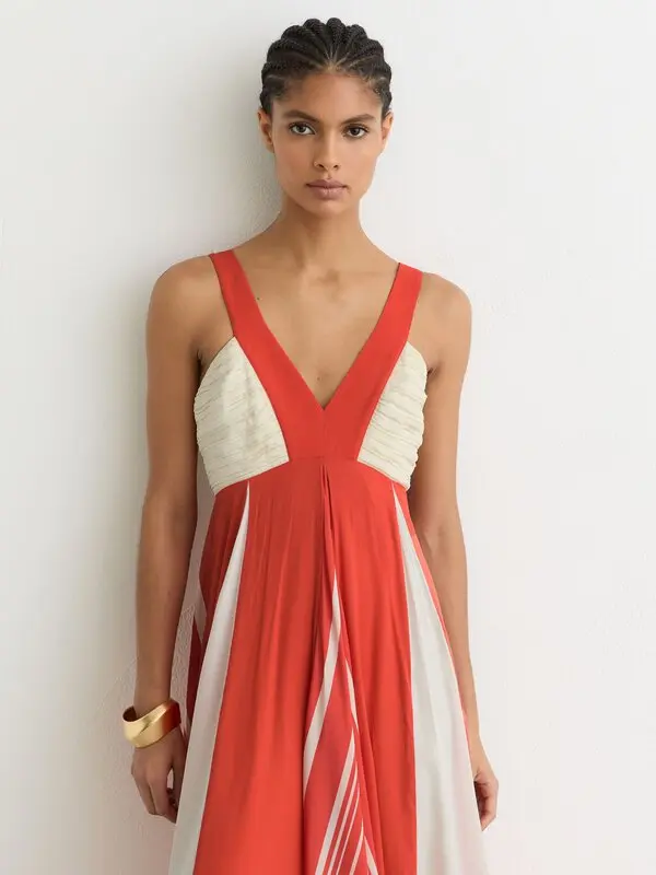 REISS Tallie Orange & Empire-line Printed Maxi Dress - Orange/cream