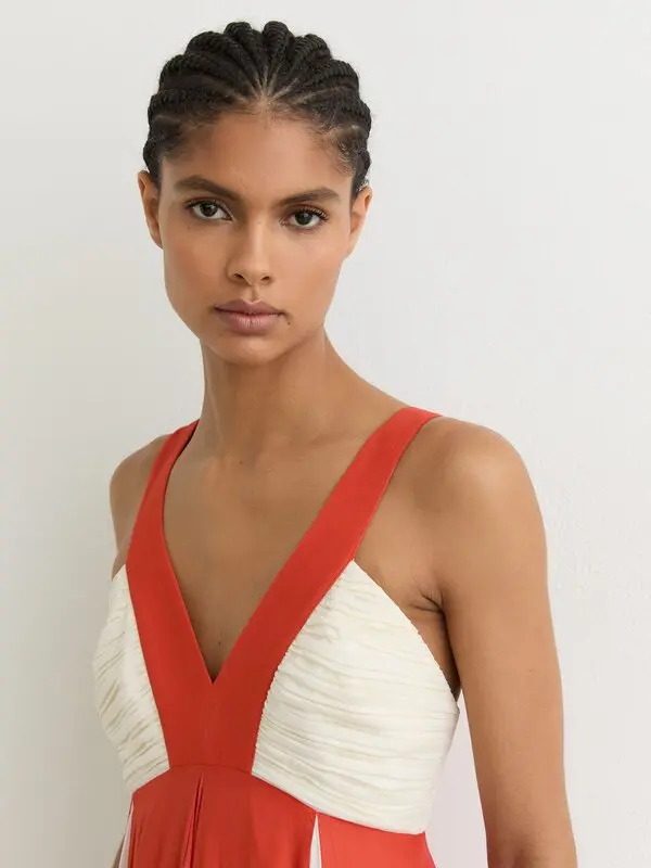REISS Tallie Orange & Empire-line Printed Maxi Dress - Orange/cream