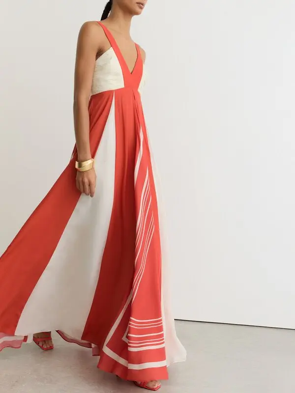 REISS Tallie Orange & Empire-line Printed Maxi Dress - Orange/cream