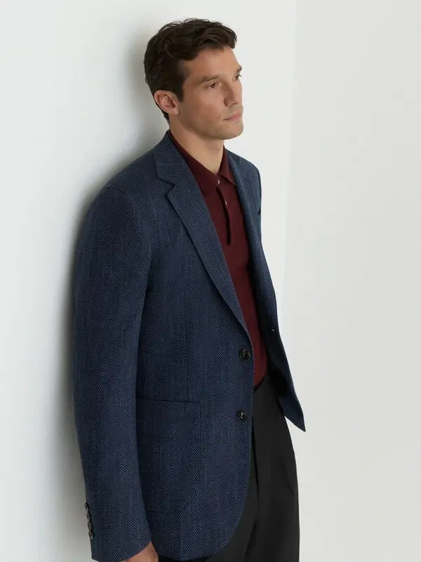 REISS Single-breasted Herringbone Blazer Tailored-fit With Cotton