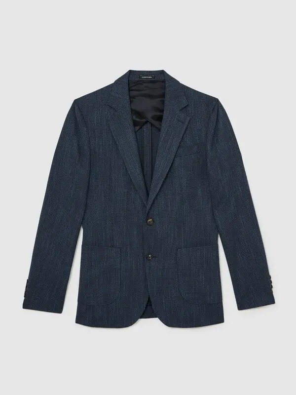 REISS Single-breasted Herringbone Blazer Tailored-fit With Cotton