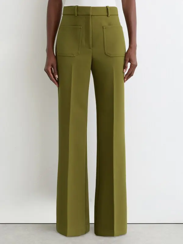 REISS Priya Twill Patch-pocket Flared Trousers - Chartreuse Green