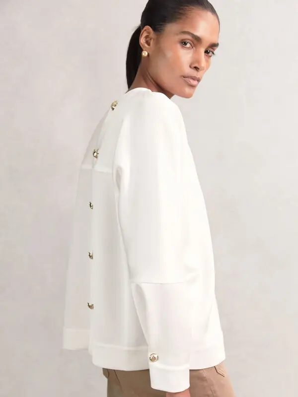 REISS Satin Button-back Top