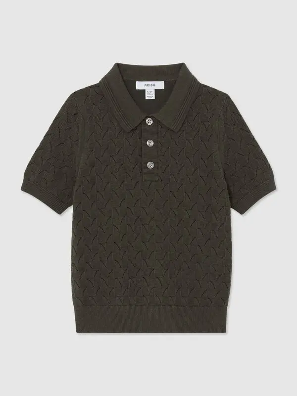 REISS 3-9 Yrs Cotton Pointelle-knit Polo Jumper