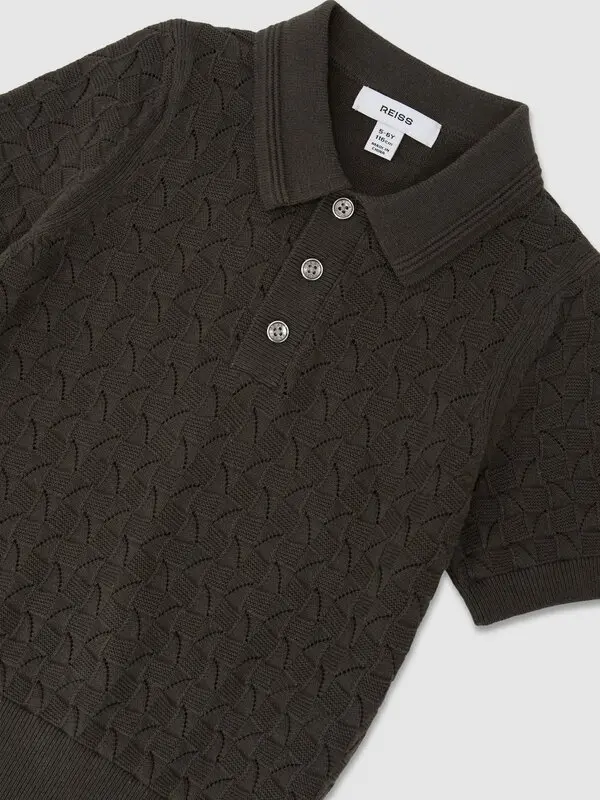 REISS 3-9 Yrs Cotton Pointelle-knit Polo Jumper
