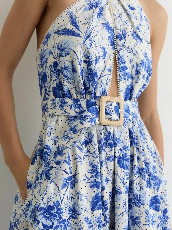 REISS Amaya Petite Cotton Floral-print Belted Maxi Dress