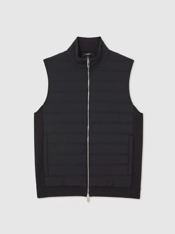 REISS Quilted Knit Gilet With Funnel Neck - Navy