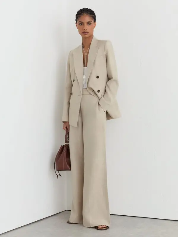 REISS Linen Wide-leg Suit Trousers