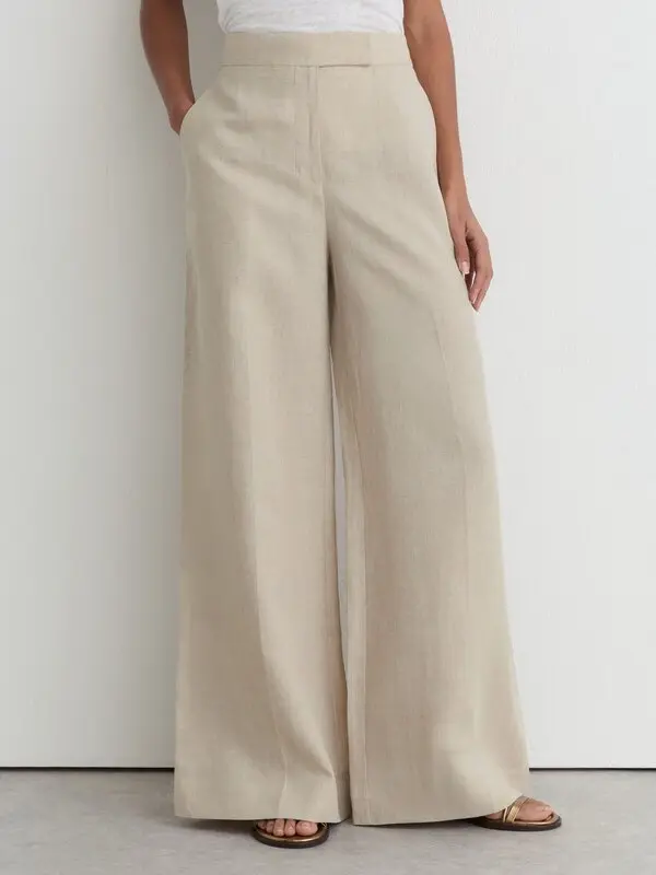 REISS Linen Wide-leg Suit Trousers