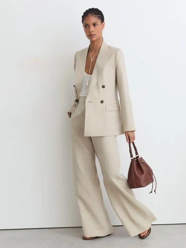 REISS Linen Wide-leg Suit Trousers