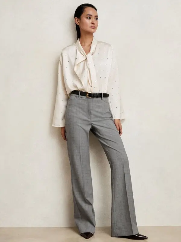 REISS Check Flared Suit Trousers