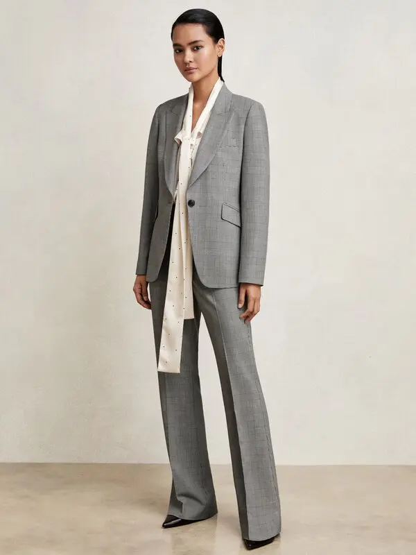 REISS Check Flared Suit Trousers