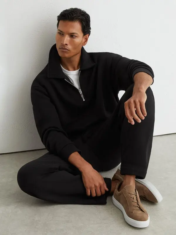 REISS Cotton Heavyweight Half-zip Sweatshirt - Black