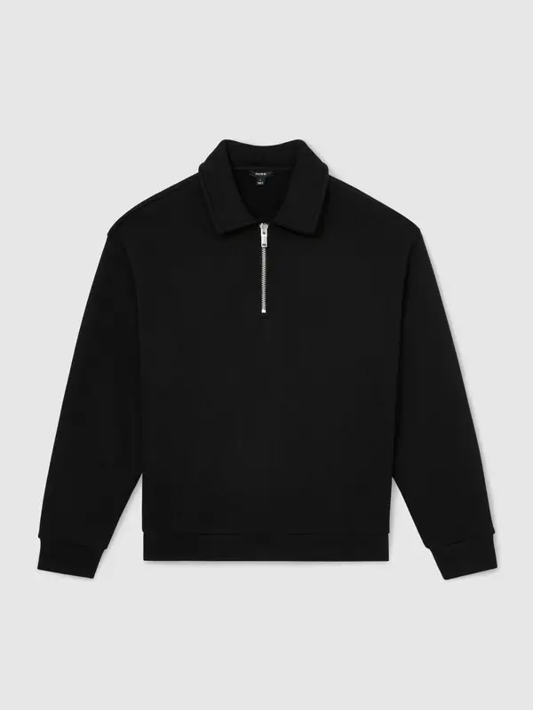 REISS Cotton Heavyweight Half-zip Sweatshirt - Black