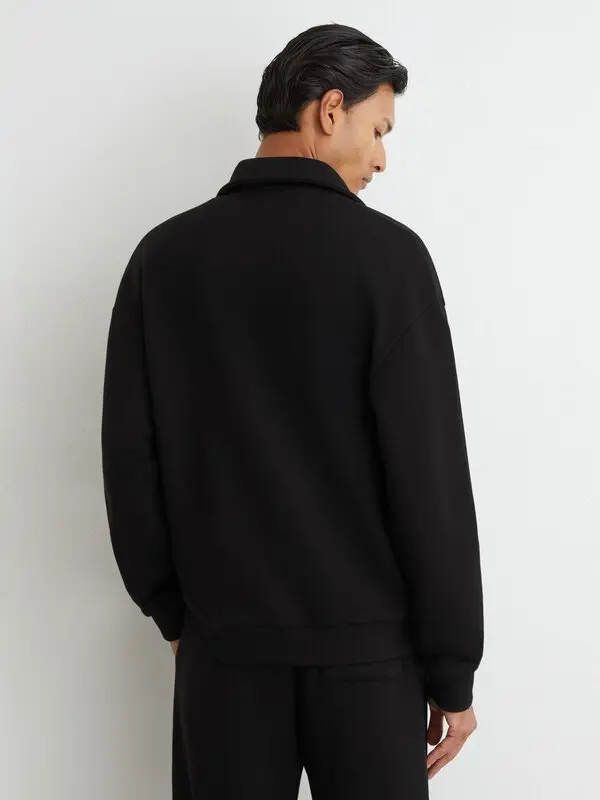 REISS Cotton Heavyweight Half-zip Sweatshirt - Black