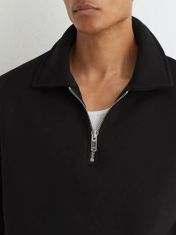 REISS Cotton Heavyweight Half-zip Sweatshirt - Black