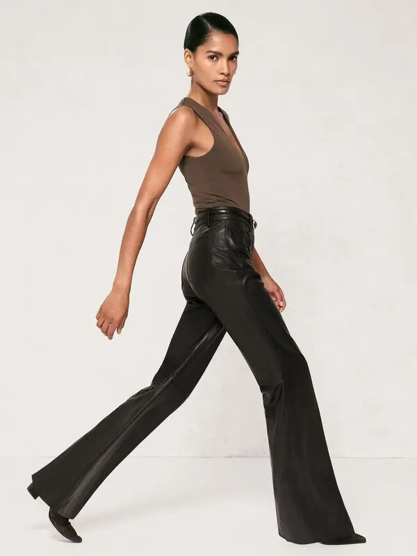 REISS Leather Flared Trousers