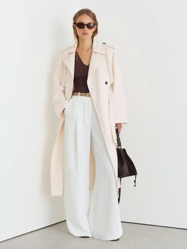 REISS Double-breasted Linen Trench Coat - White